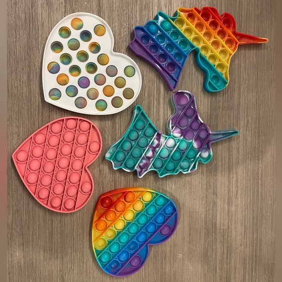 Toys | Bundle Of 5 Hearts Unicorns Fidget Toys Pop Its Poppers Sensory ...